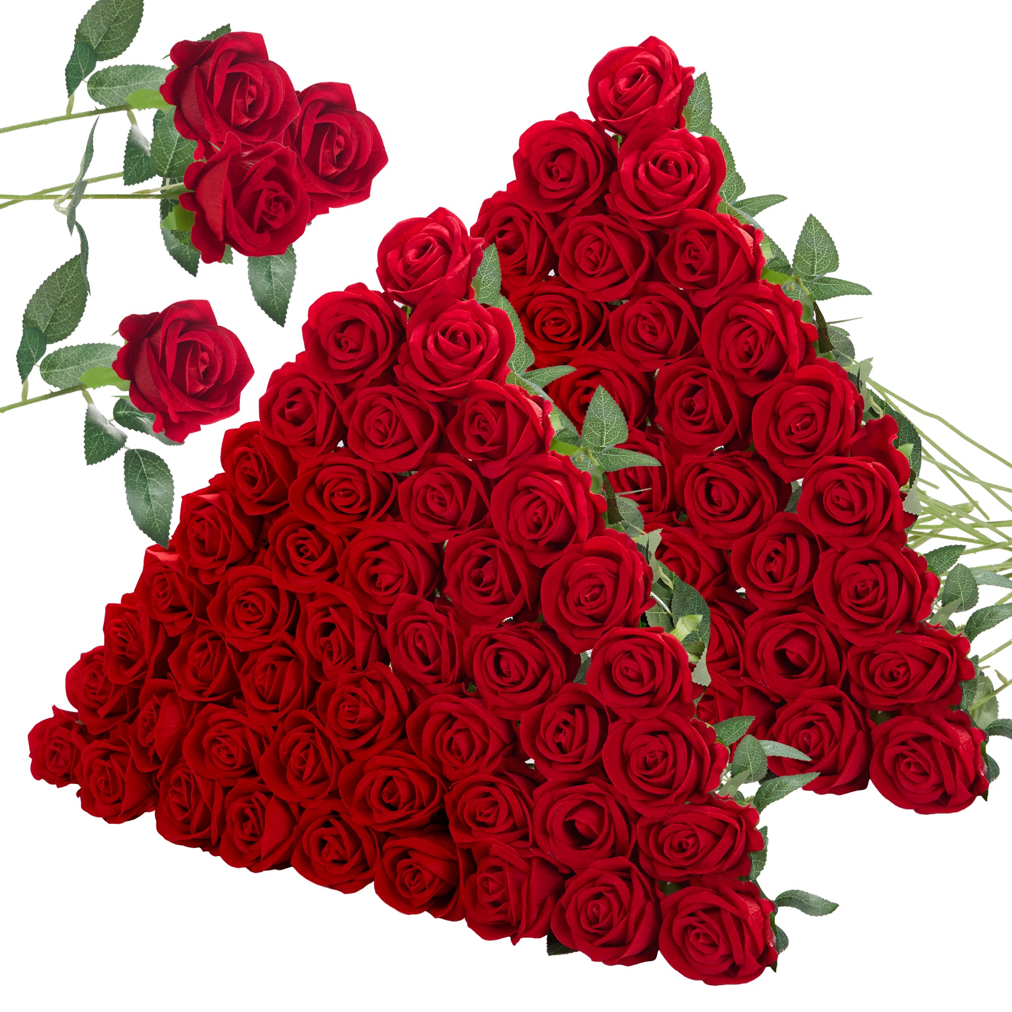 InnoGear 100 Pcs Red Roses Artificial Flowers, Fake Velvet Silk Rose B