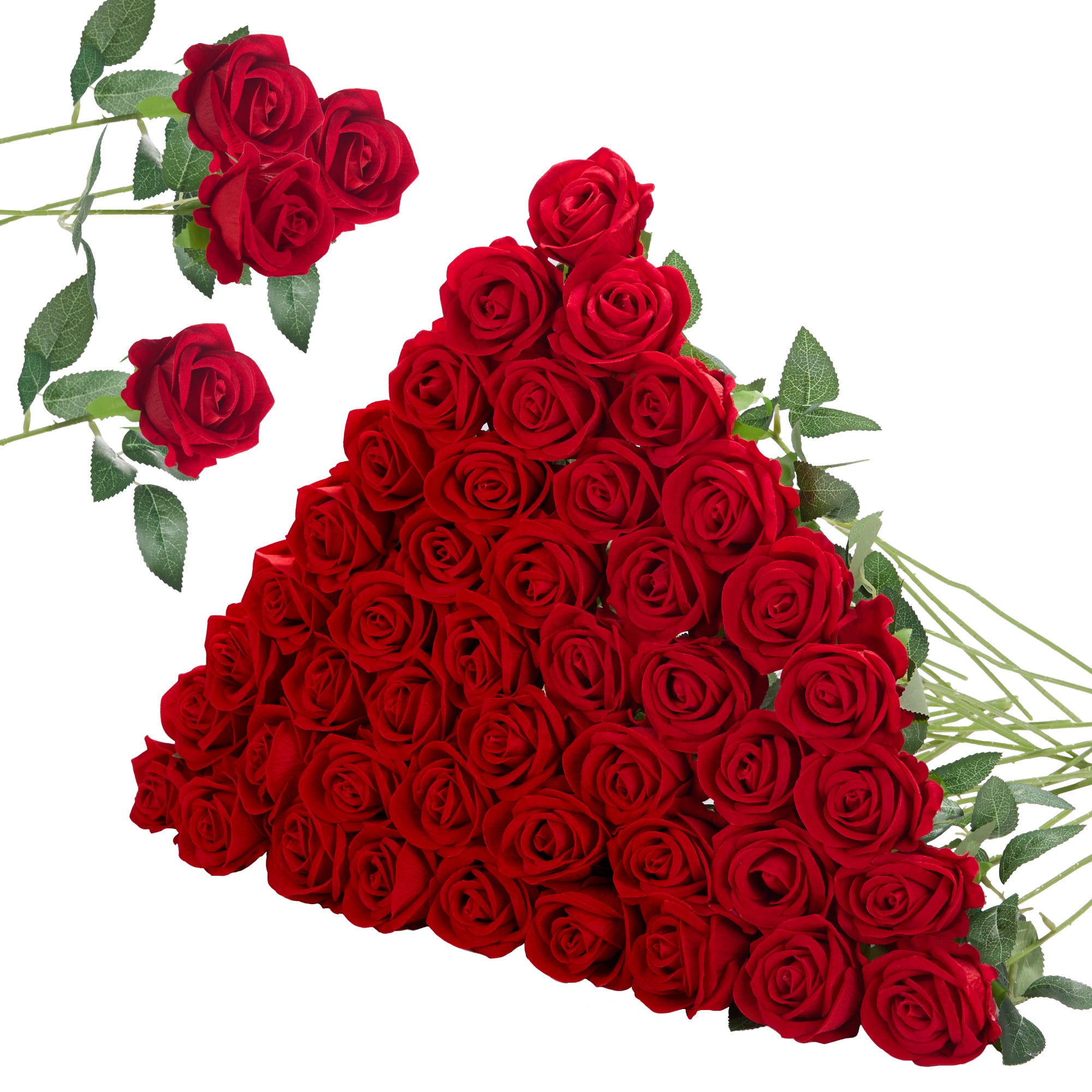 InnoGear 50 Pcs Red Roses Artificial Flowers, Fake Velvet Silk Rose Bu