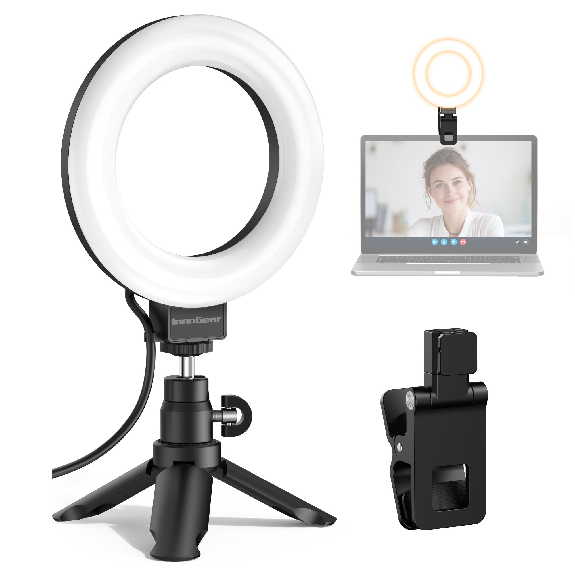 InnoGear 5" 60 LED Selfie Ring Light for Video Conference Lighting, On