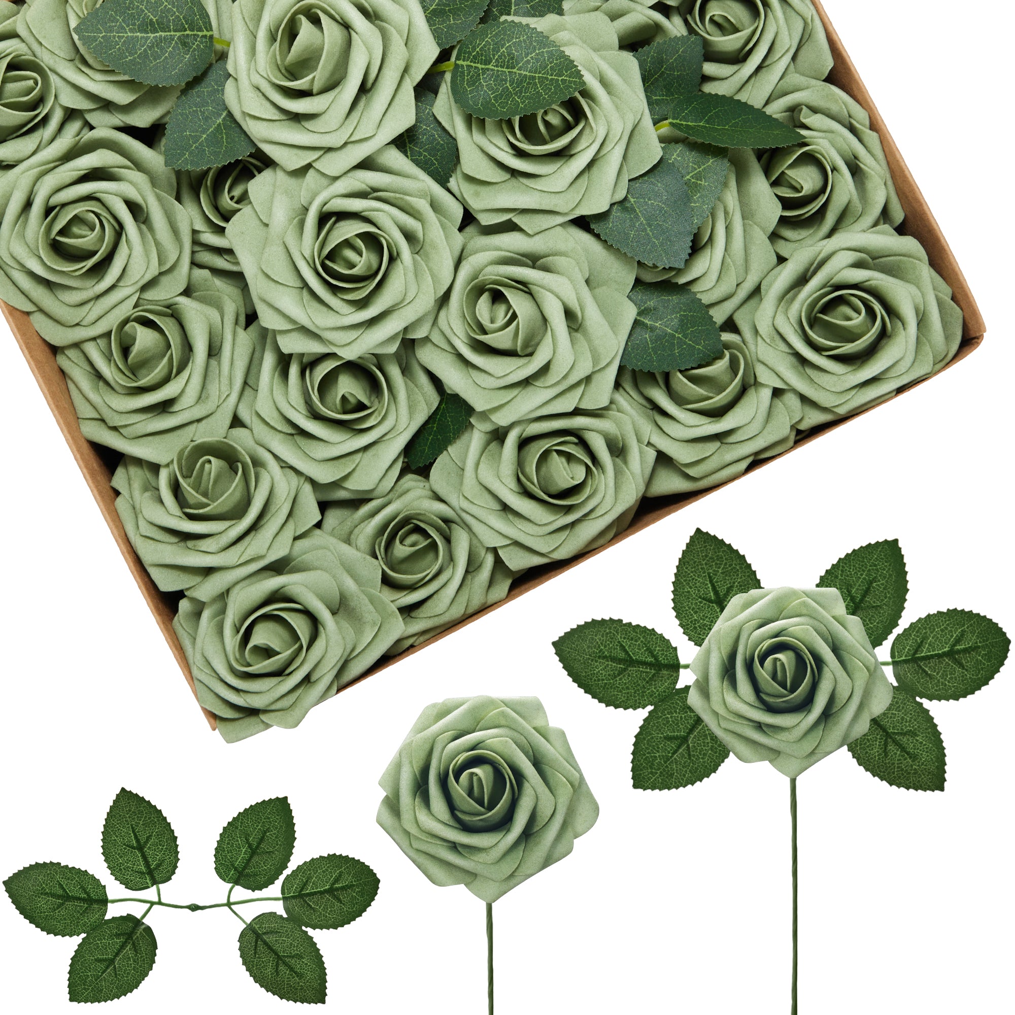 InnoGear Artificial Flowers, 50 Pcs Elf Green Rose Foam Fake Roses Bul