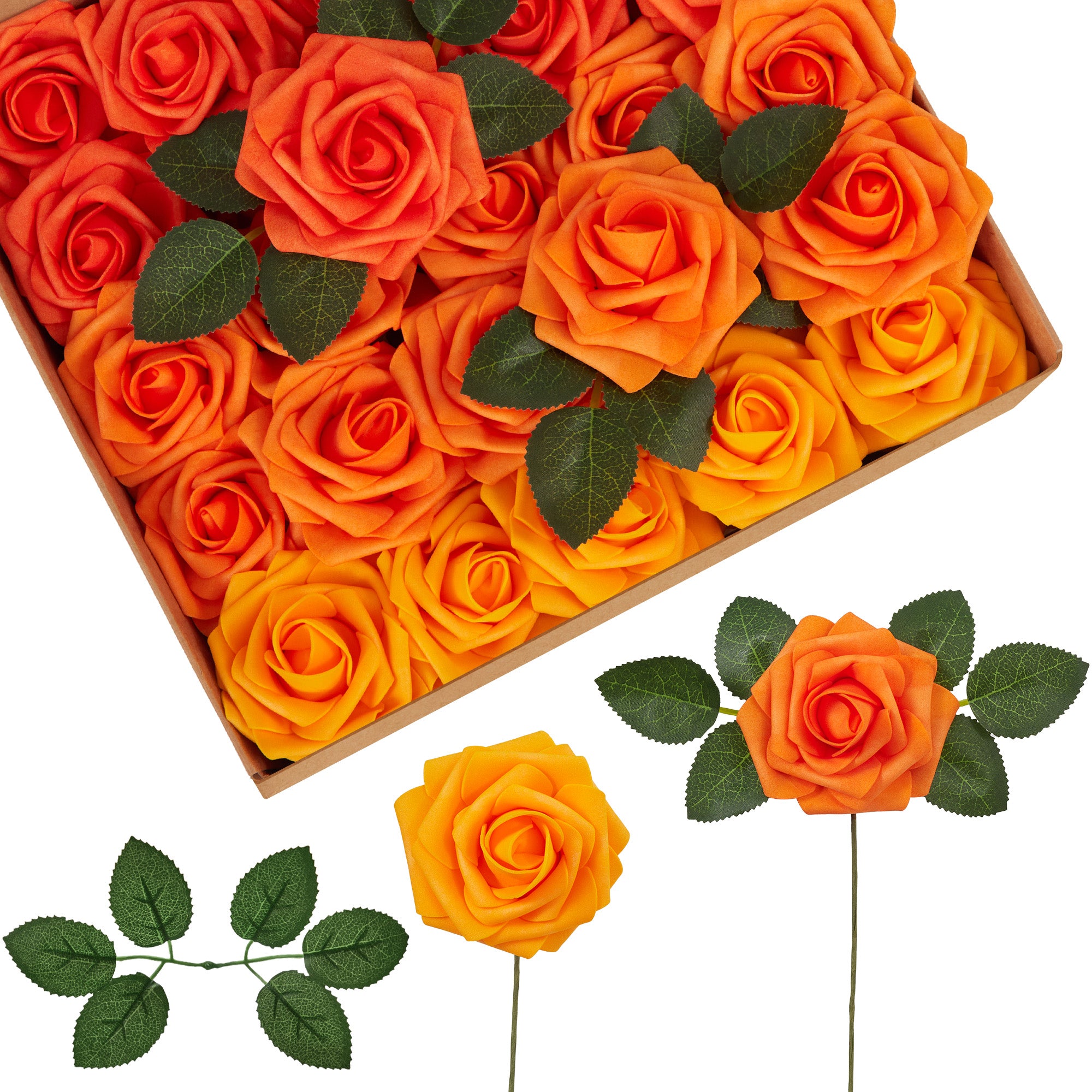 InnoGear Artificial Flowers, 50 Pcs Shades of Orange Foam Fake Roses B