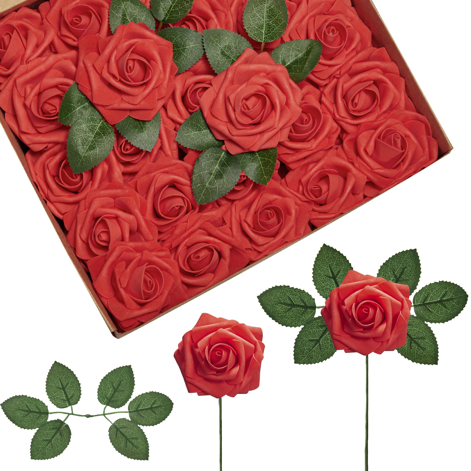 InnoGear Artificial Roses Foam Flowers, 50 Pcs Red Roses Artificial Fl