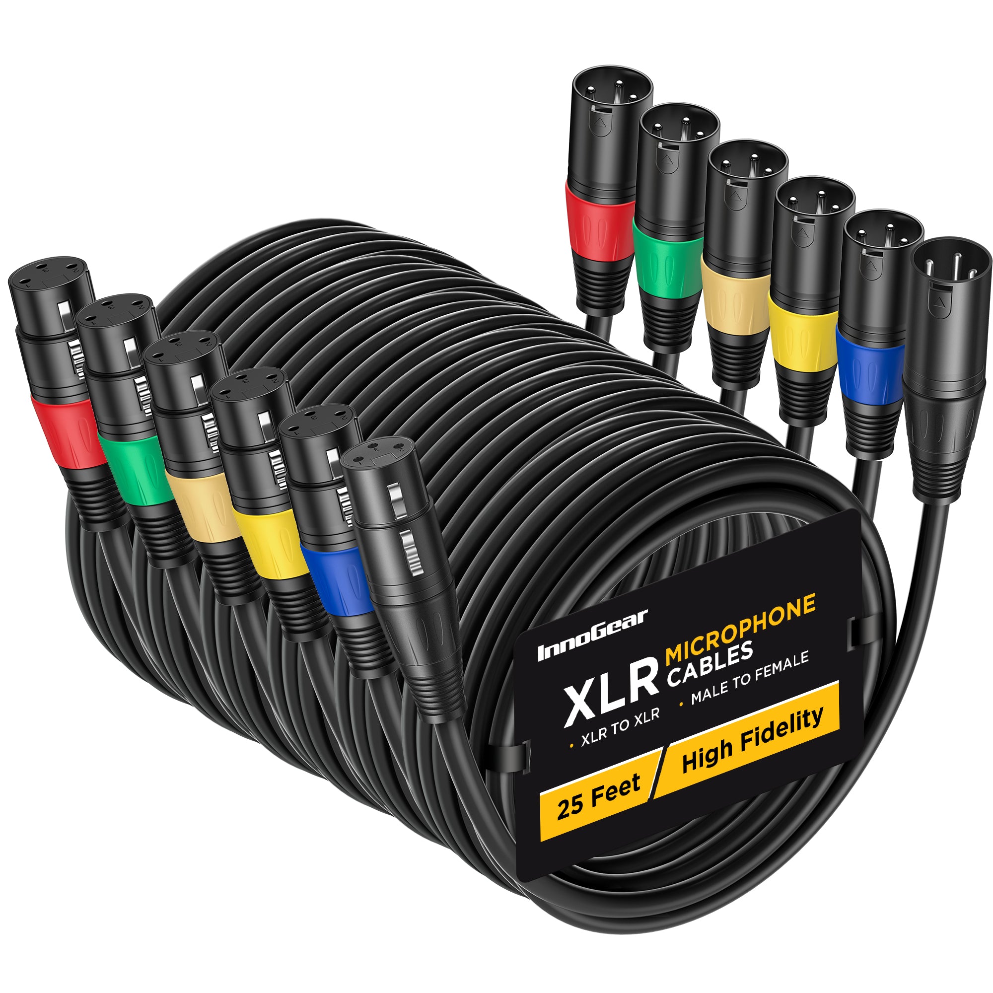 InnoGear XLR Microphone Cables, 25 Feet 6 Pack Oxygen-Free Copper Male