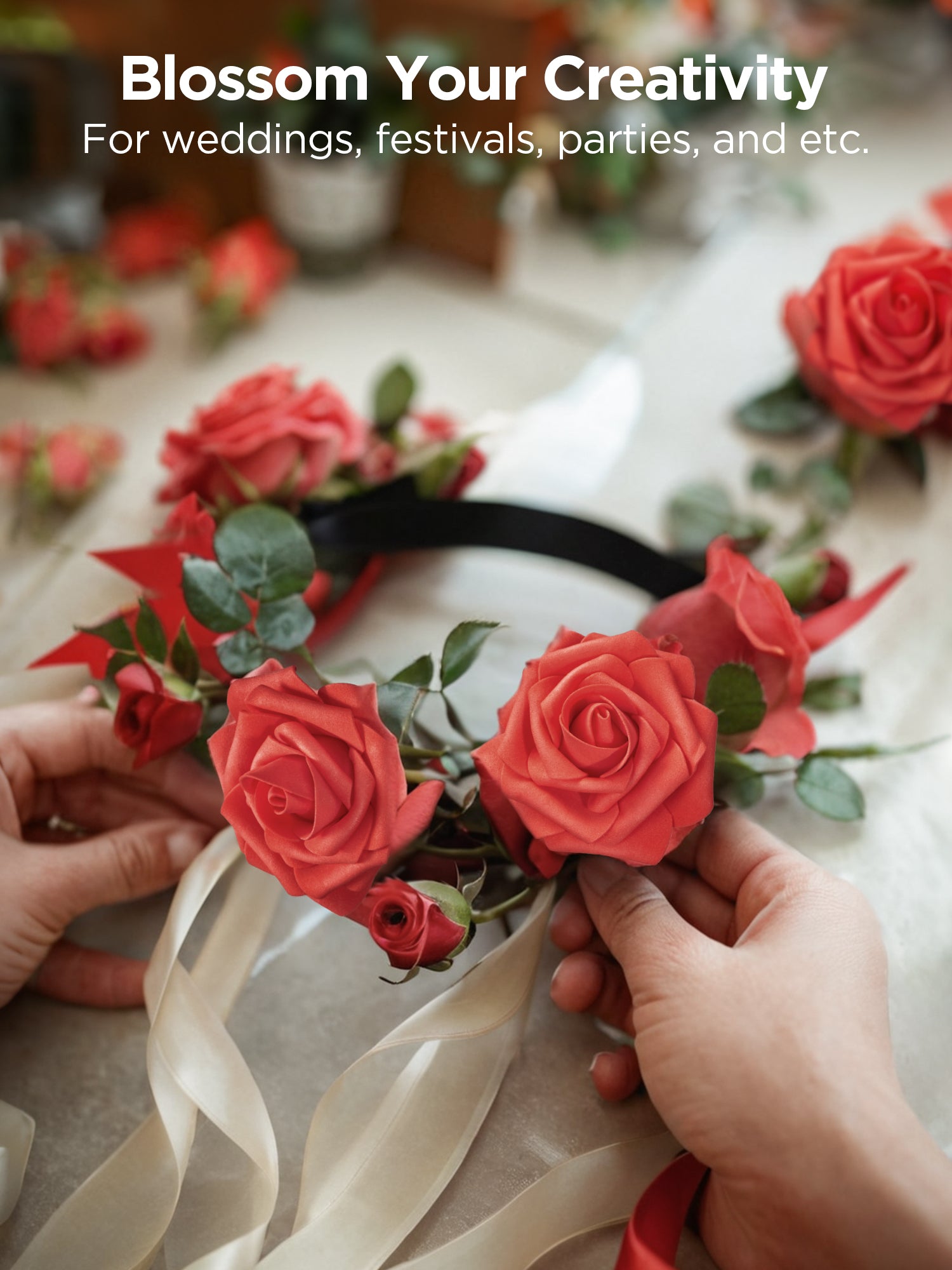 InnoGear Artificial Roses Foam Flowers, 50 Pcs Red Roses Artificial Fl
