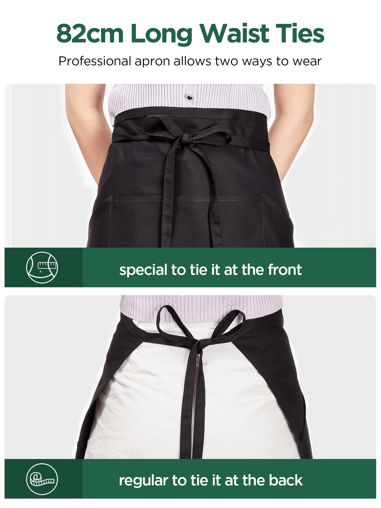 InnoGear 3 Pack Waist Apron, Black Waiter Waitress Aprons with 3 Pocke