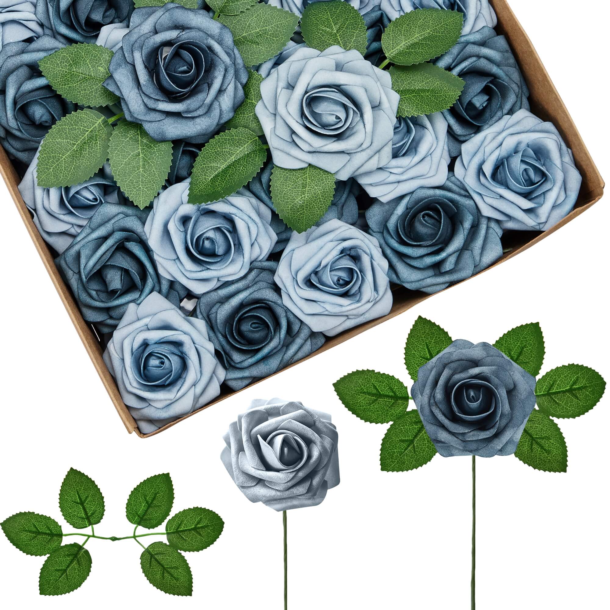 DBS050 Artificial Faux Flowers, 50 pcs, Dusty Blue Shades – InnoGear